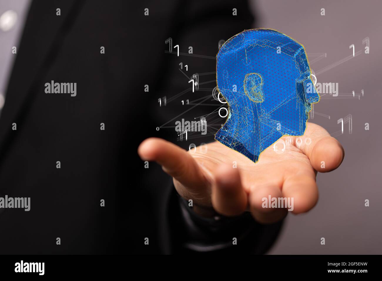 Person presenting the virtual projection of artificial intelligence ...