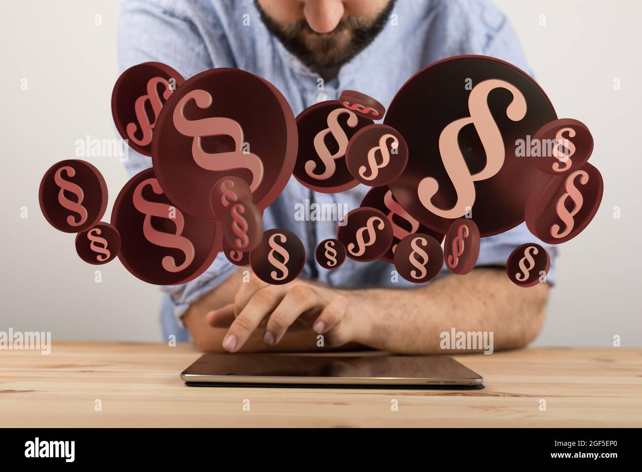Person presenting the virtual projection of the paragraph signs Stock ...