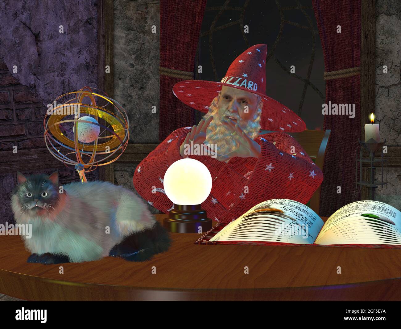 Magical Wizard - A magical wizard looks into his crystal ball for ...