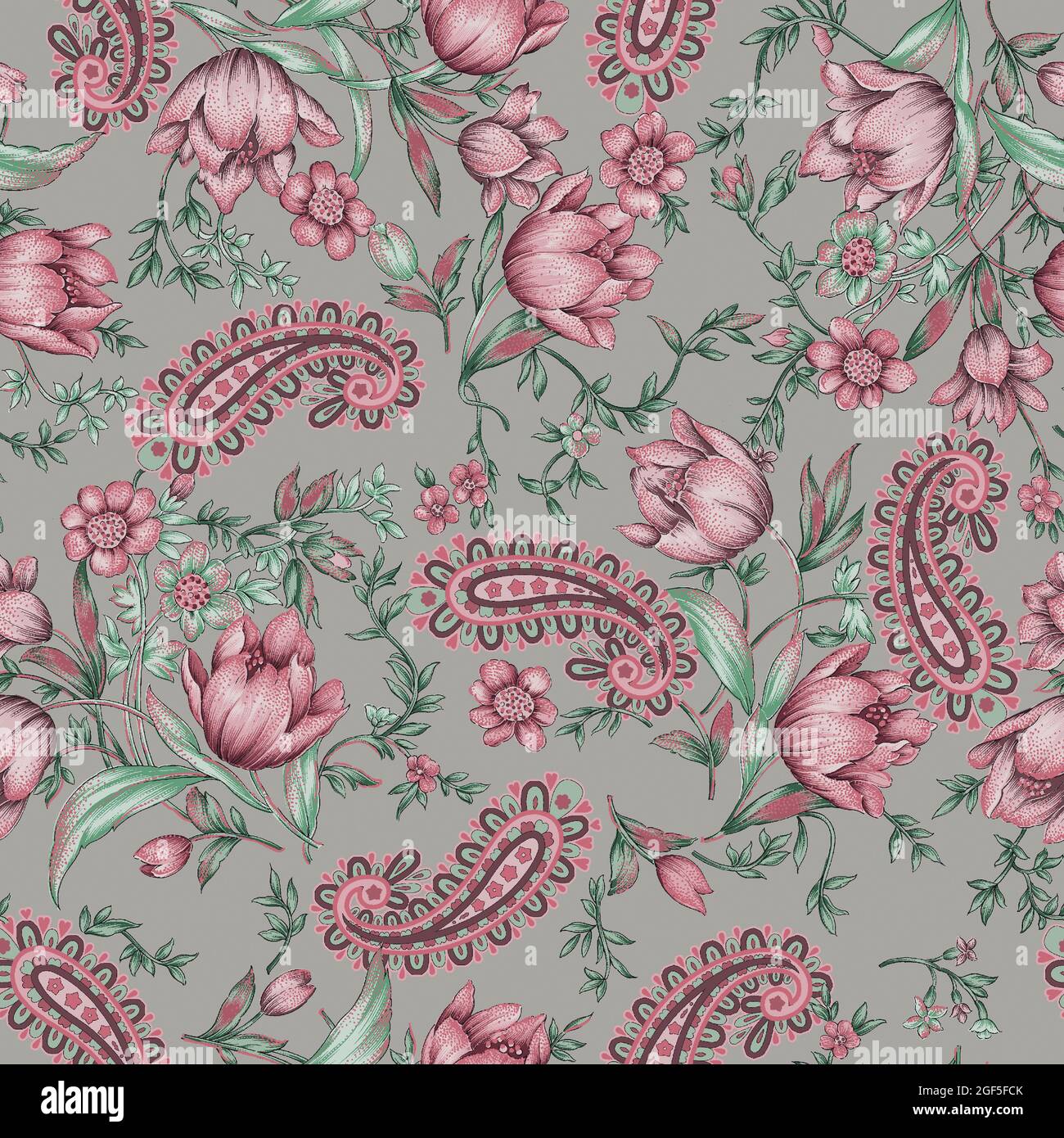 Seamless floral pink and green pattern for textile print and home ...