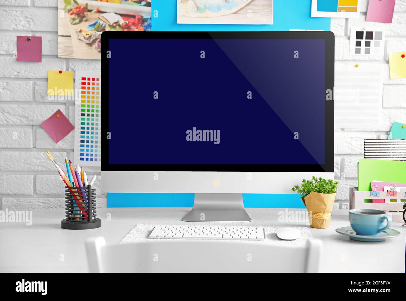 Stylish bright workplace of vivid person Stock Photo - Alamy