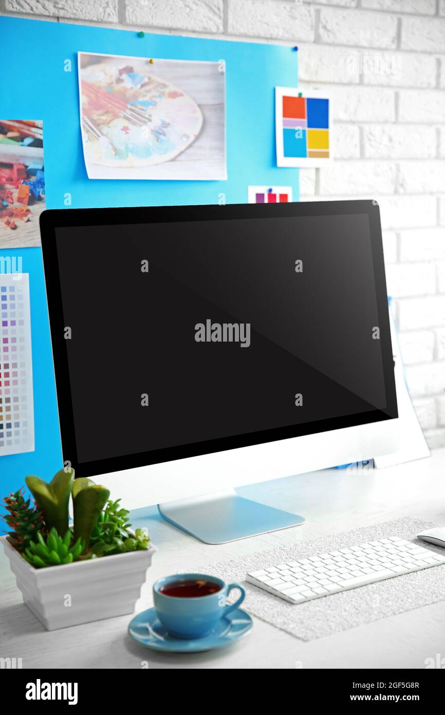 Stylish bright workplace of vivid person Stock Photo - Alamy