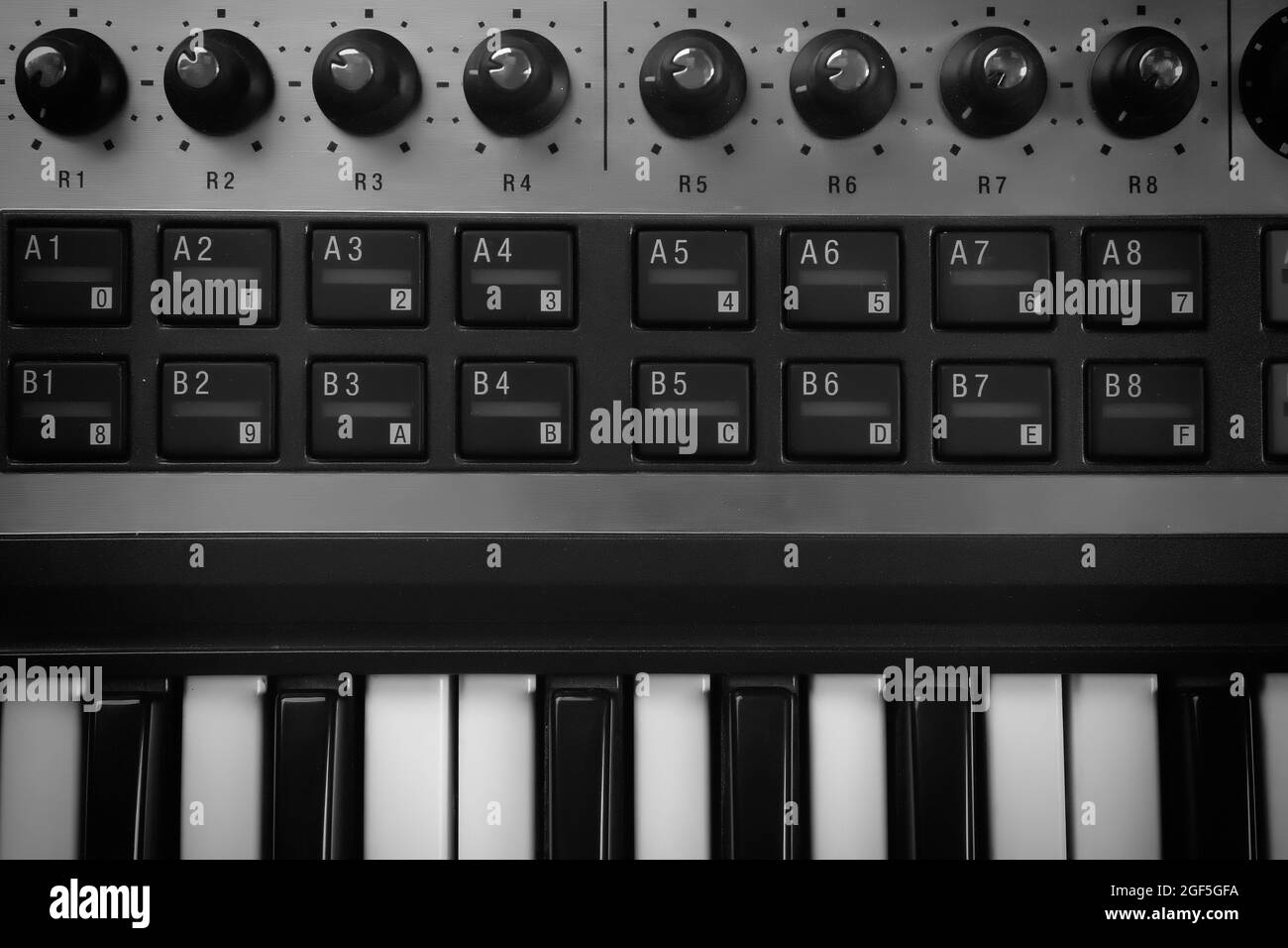 Keyboard of synthesizer closeup Stock Photo - Alamy
