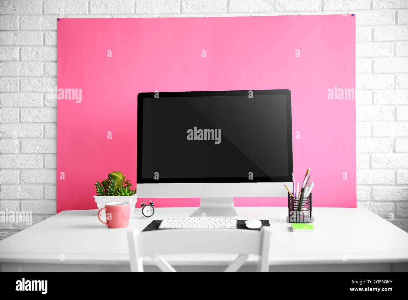 Stylish bright workplace of vivid person Stock Photo - Alamy