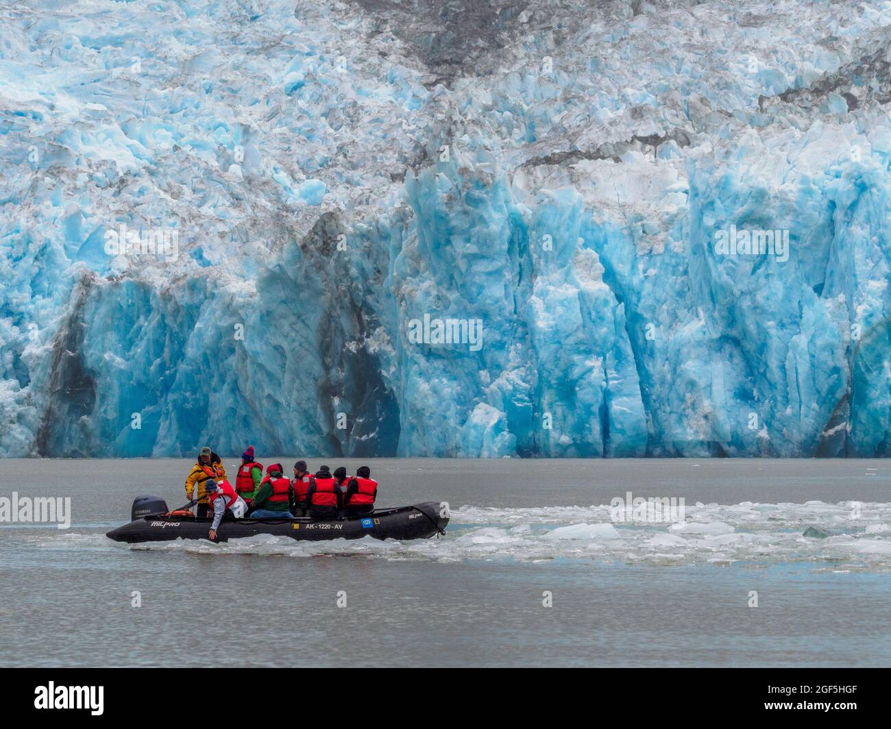 Exploring Dawes Glacier in a zodiac, Endicott Arm, Dawes Glacier ...