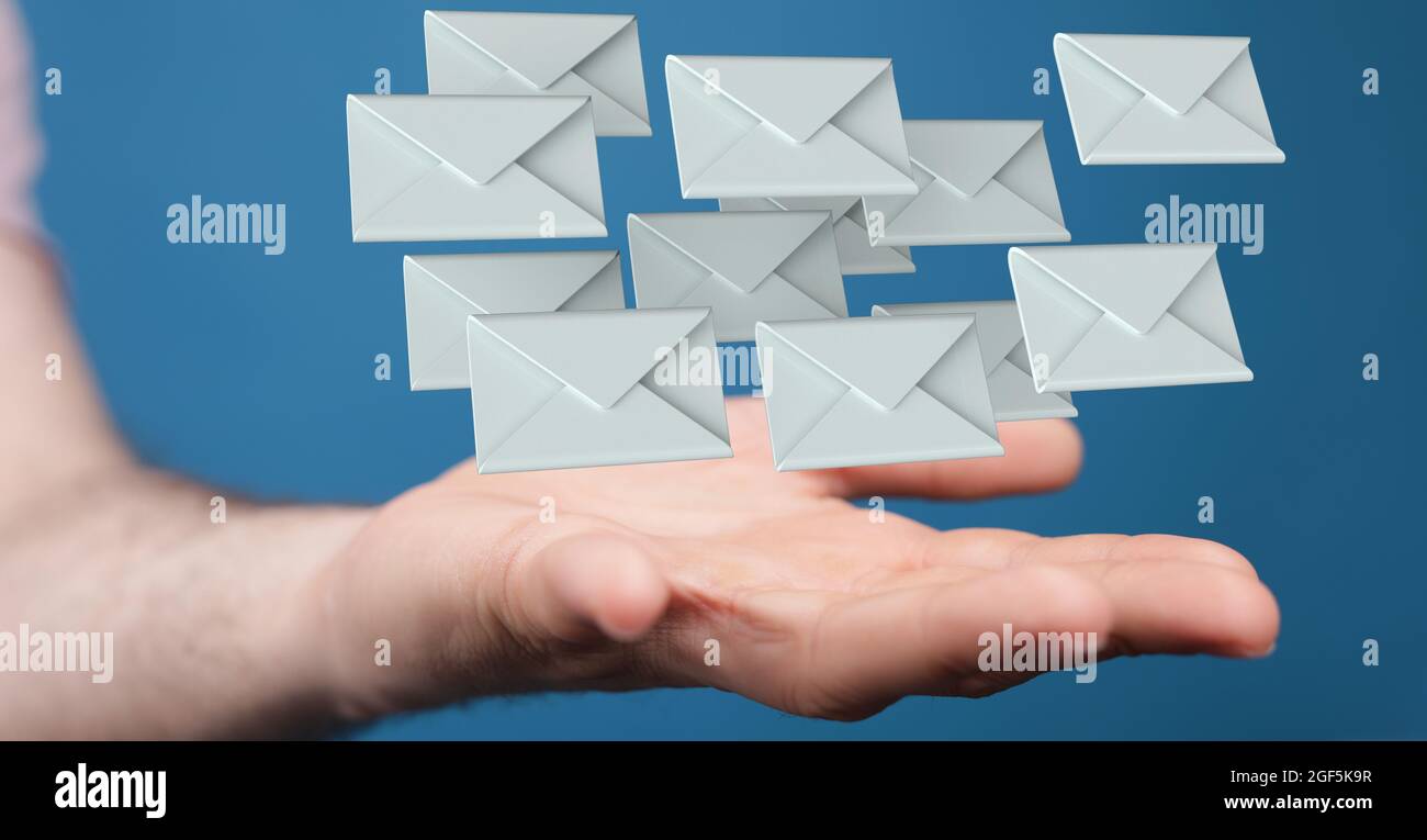 Person presenting the virtual projection of email marketing concept with digital envelopes Stock ...