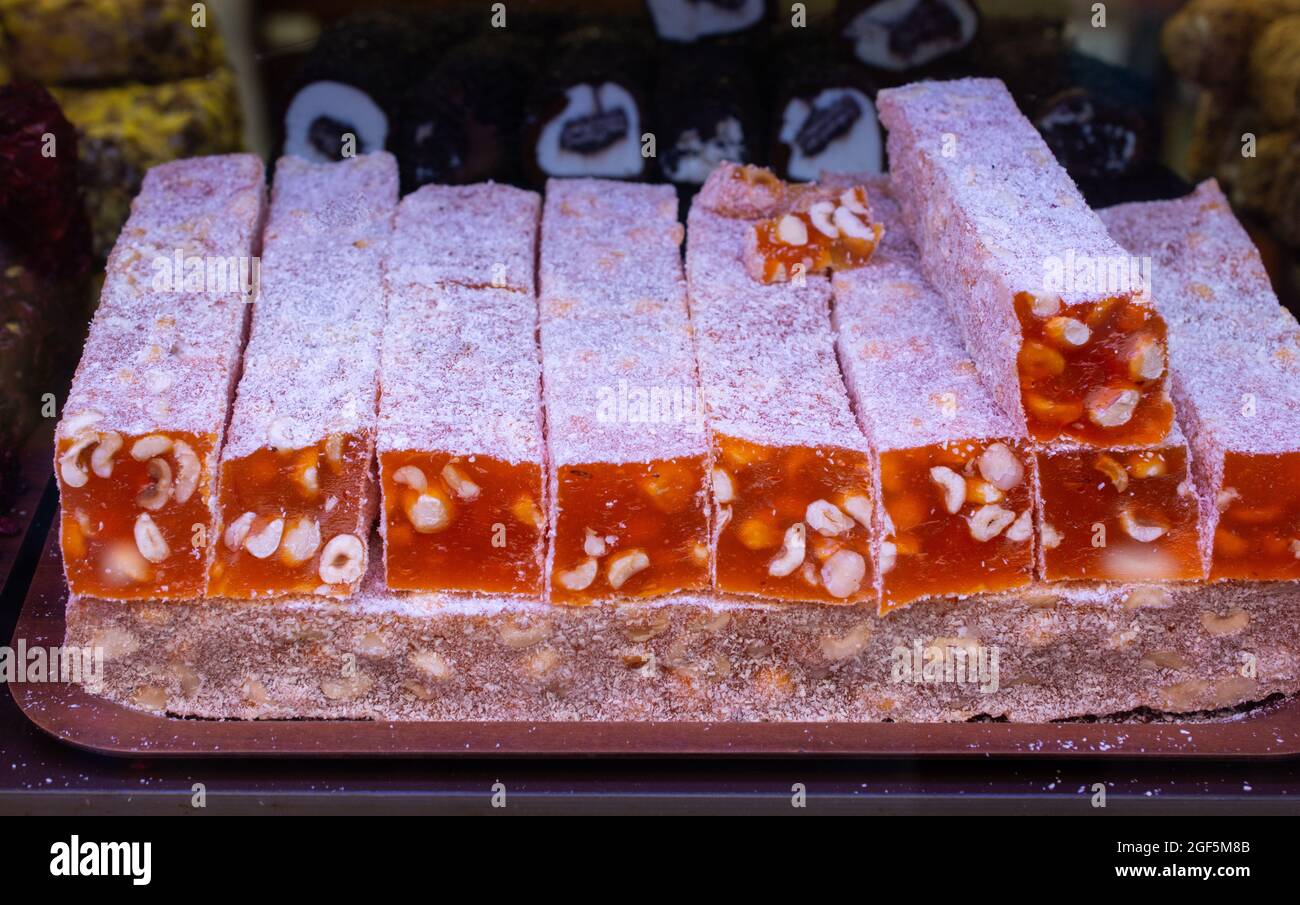Traditional Turkish Delight, Sugar coated soft candy Stock Photo - Alamy