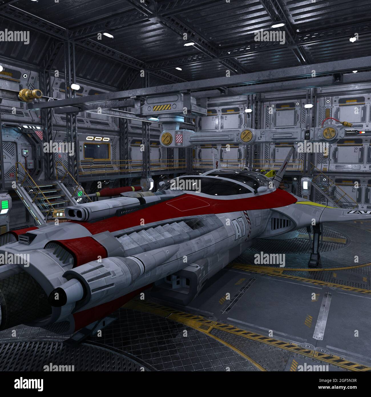 3D-illustration of a load room in a science fiction starship Stock ...