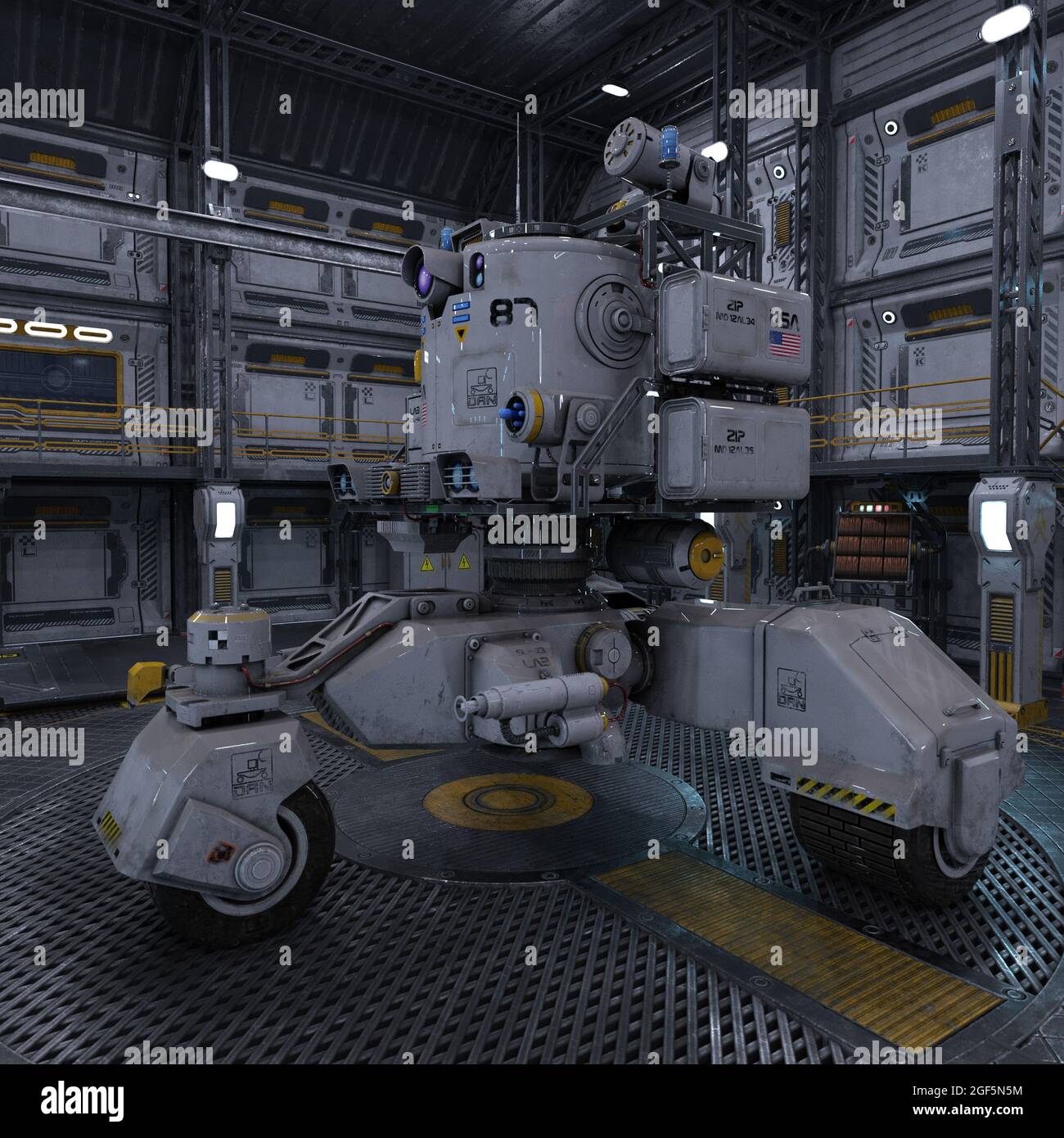3D-illustration of a load room in a science fiction starship Stock ...