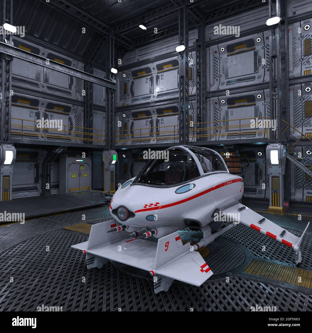 3D-illustration of a load room in a science fiction starship Stock ...