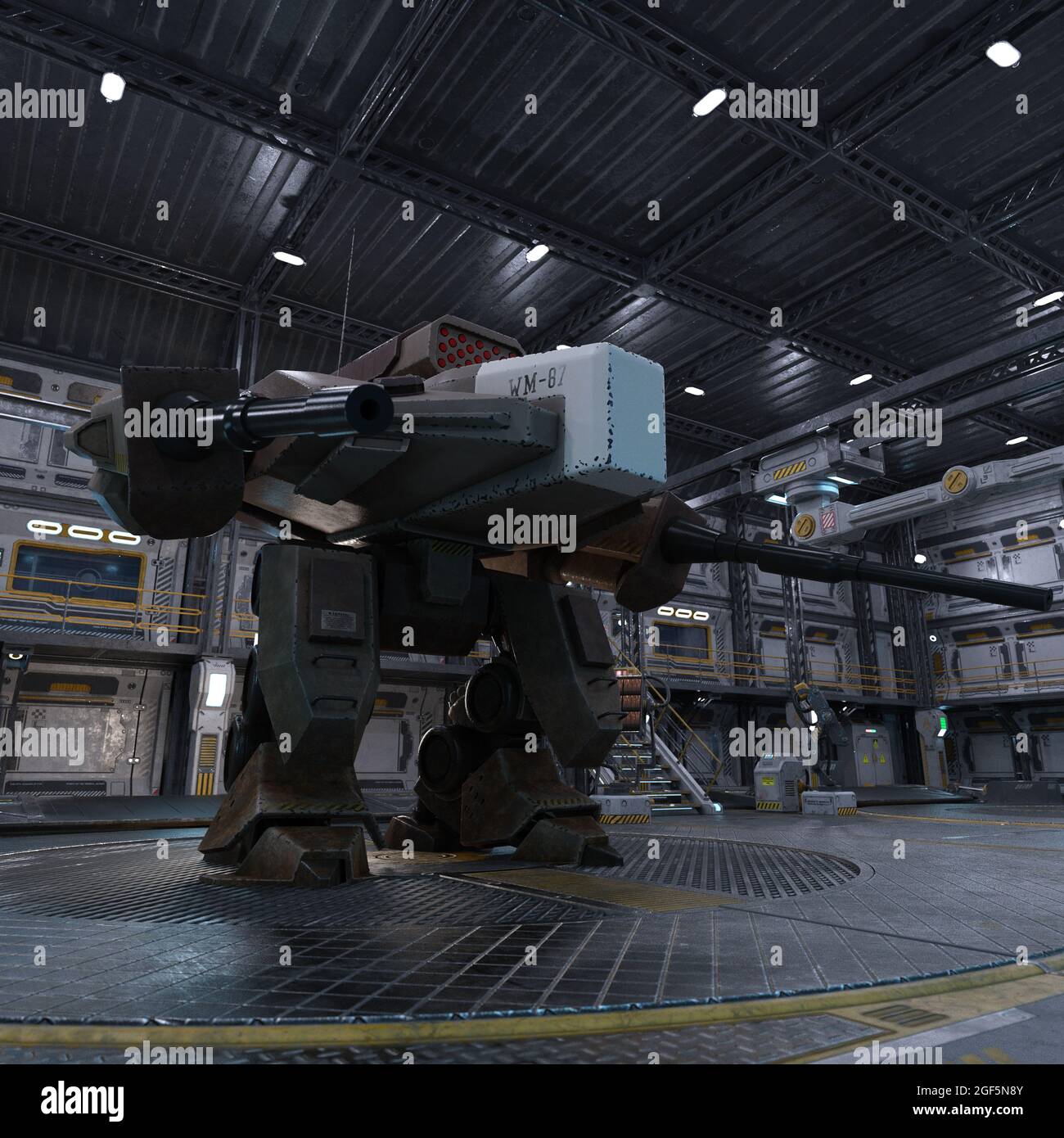 3D-illustration of a load room in a science fiction starship Stock ...