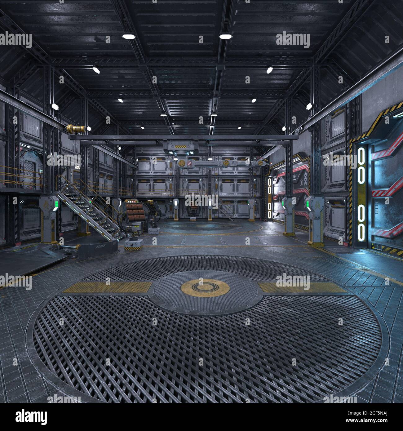 3D-illustration of a load room in a science fiction starship Stock ...