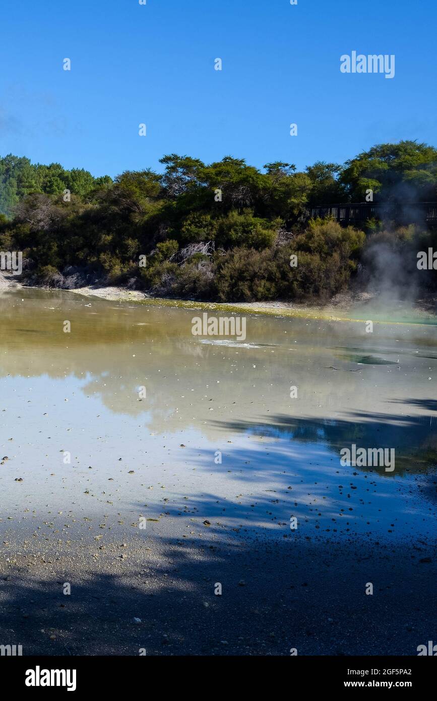 Geothermal Landscape with hot boiling mud and sulphur springs due to ...