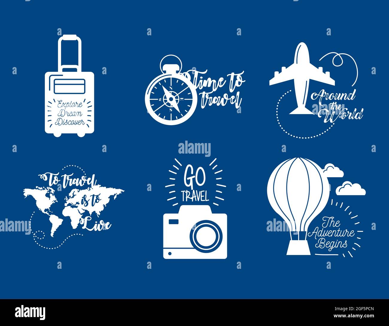 six travel letterings with icons Stock Vector Image & Art - Alamy
