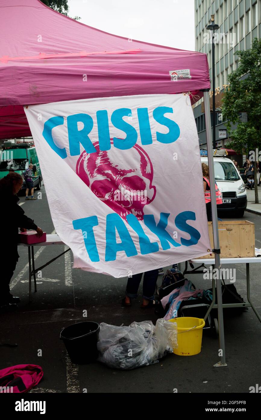 London, United Kingdom, 21st August 2021:- Extinction Rebellion banner ...