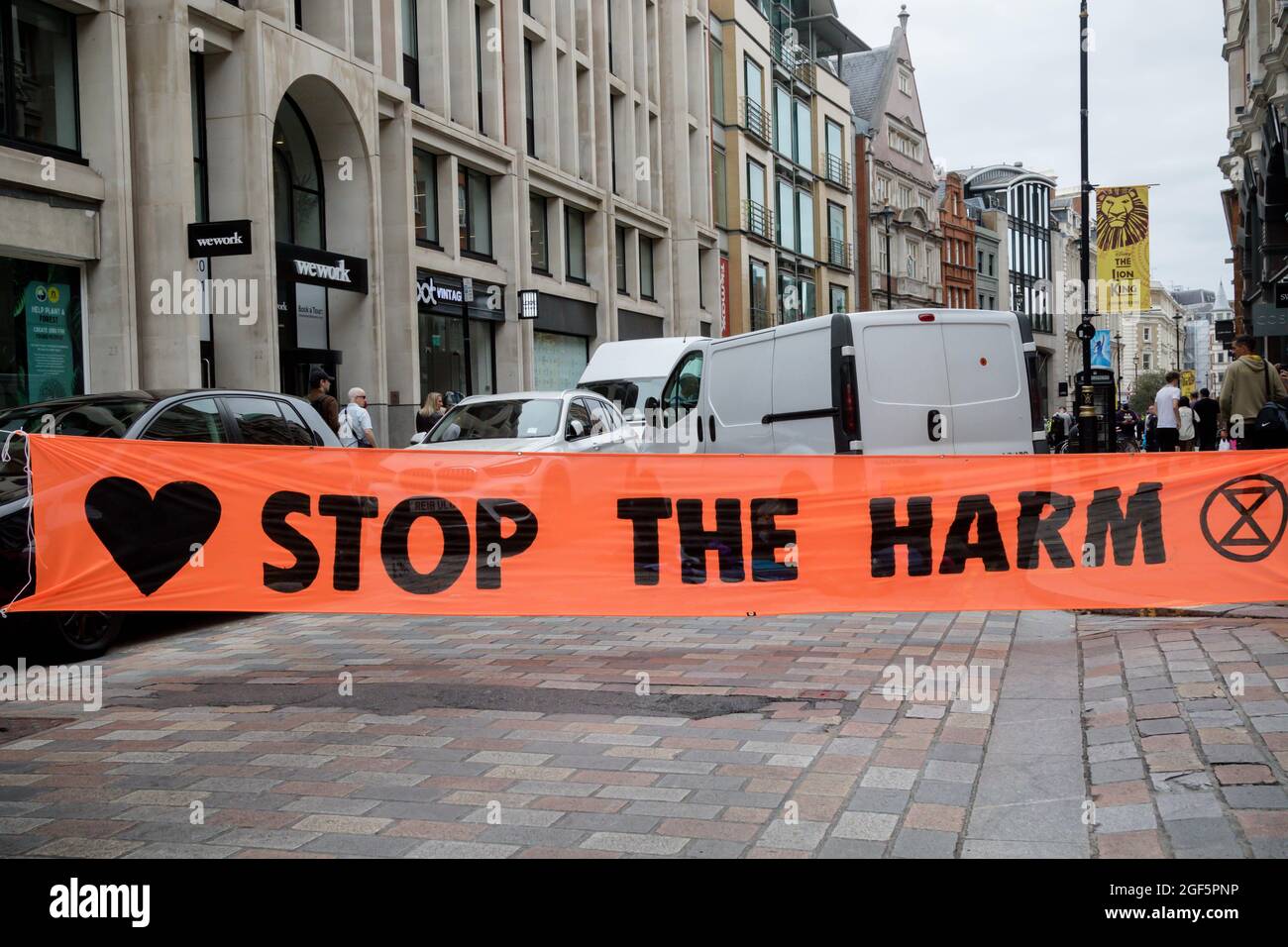 London, United Kingdom, 21st August 2021:- Extinction Rebellion banner ...