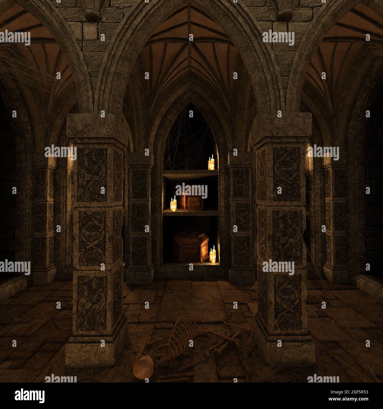 3d-illustration of a scary crypt with candles in a tomb Stock Photo - Alamy