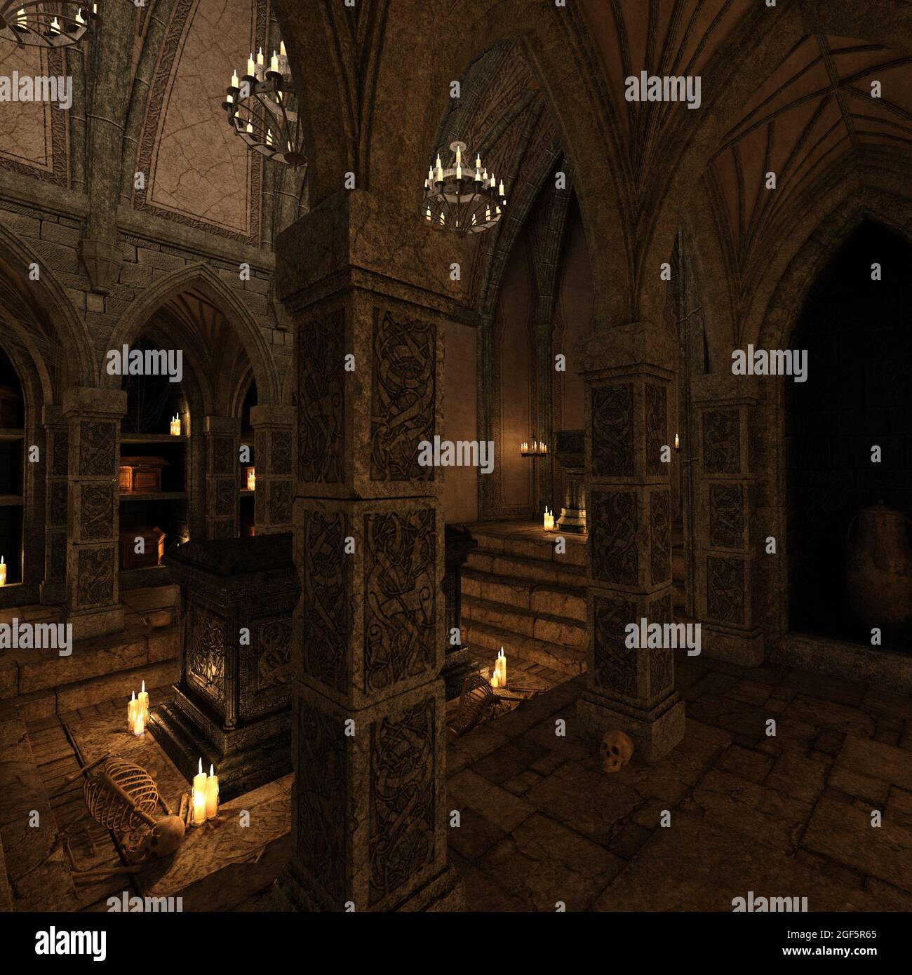 3d-illustration of a scary crypt with candles in a tomb Stock Photo - Alamy