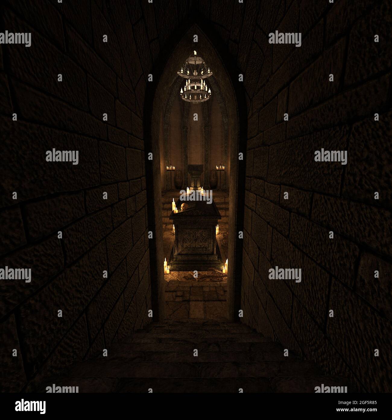 3d-illustration of a scary crypt with candles in a tomb Stock Photo - Alamy