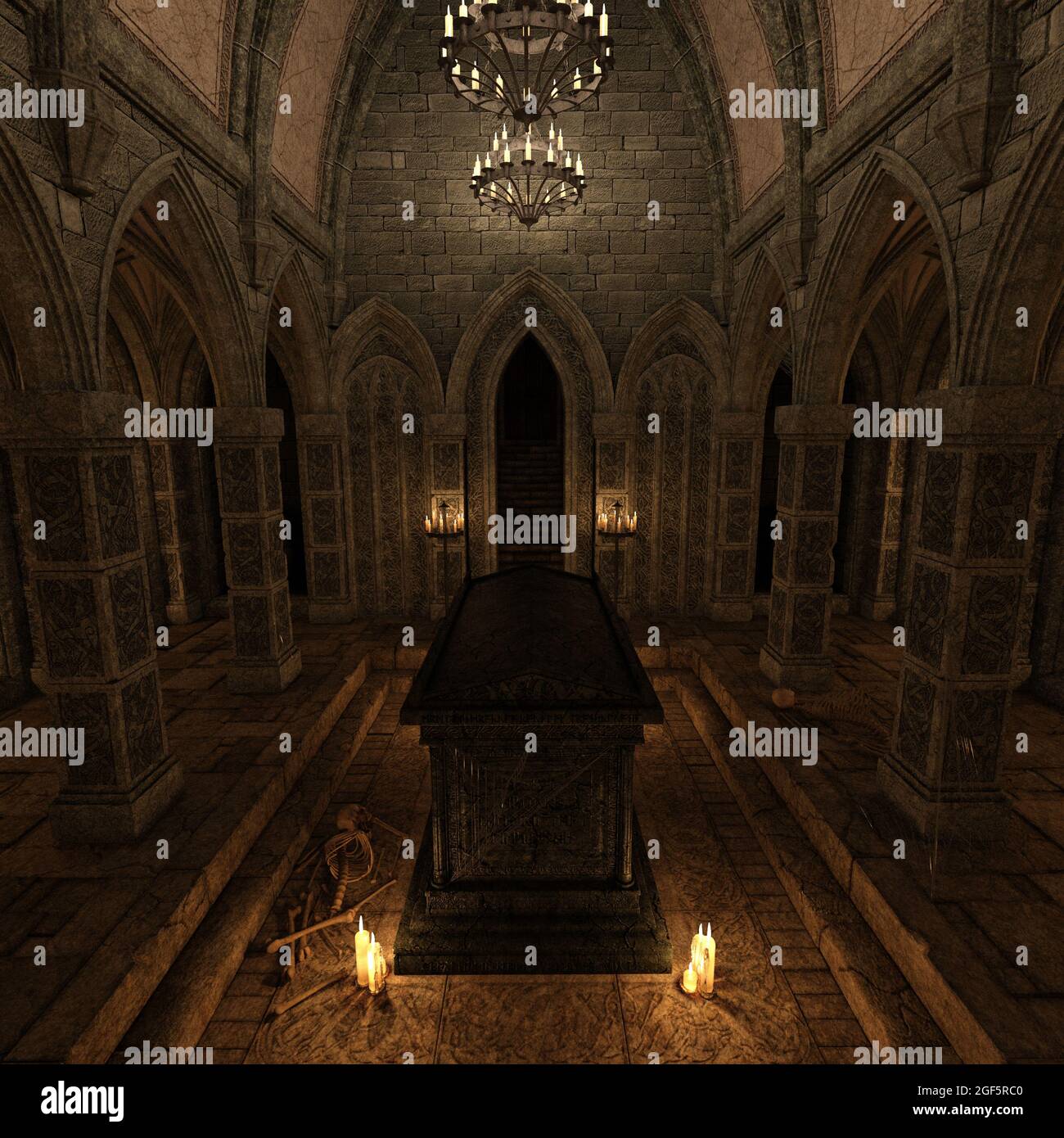 3d-illustration of a scary crypt with candles in a tomb Stock Photo - Alamy