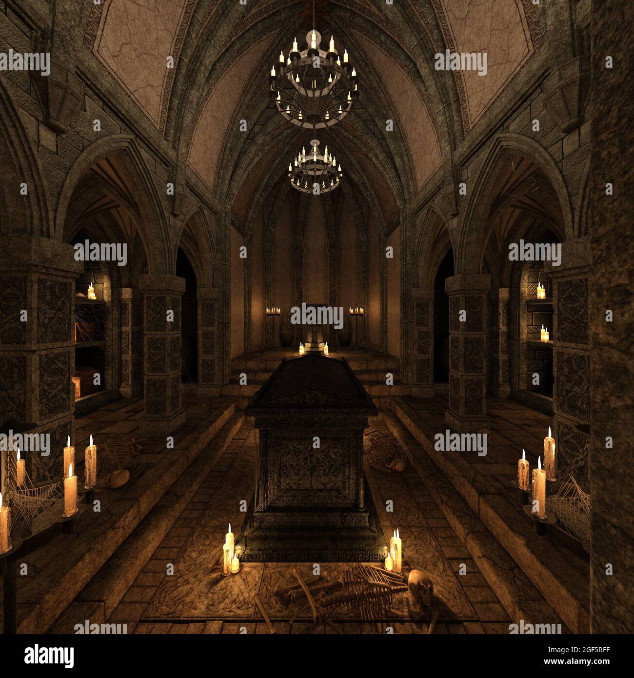3d-illustration of a scary crypt with candles in a tomb Stock Photo - Alamy