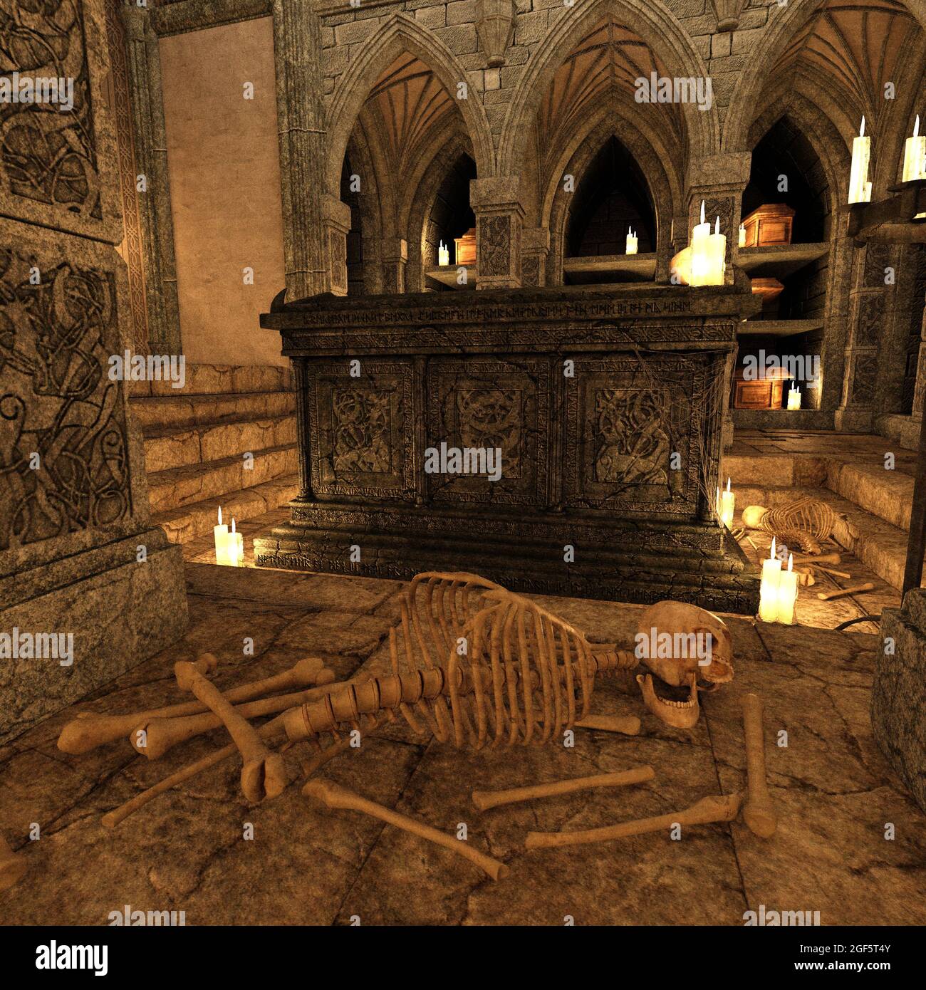 3d-illustration of a scary crypt with candles in a tomb Stock Photo - Alamy