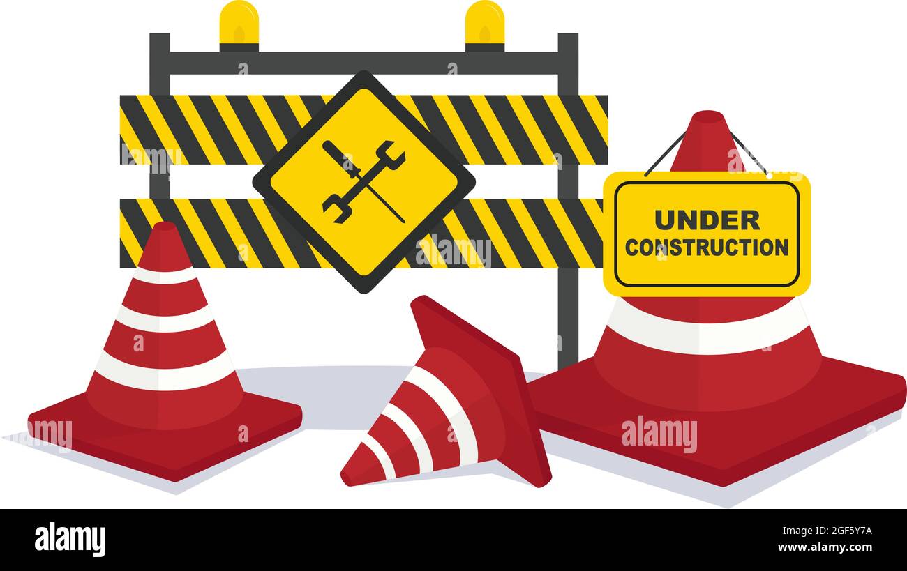 Under Construction With Symbol Worker Hold Stop or Road Sign, Tape ...