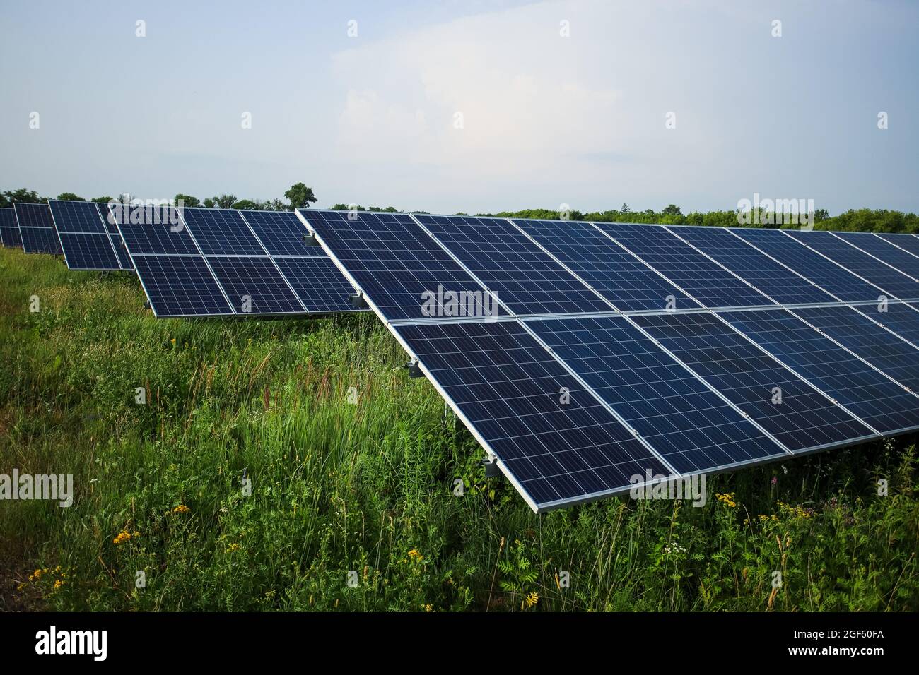 Solar cell station in the field. Natural energy Stock Photo - Alamy