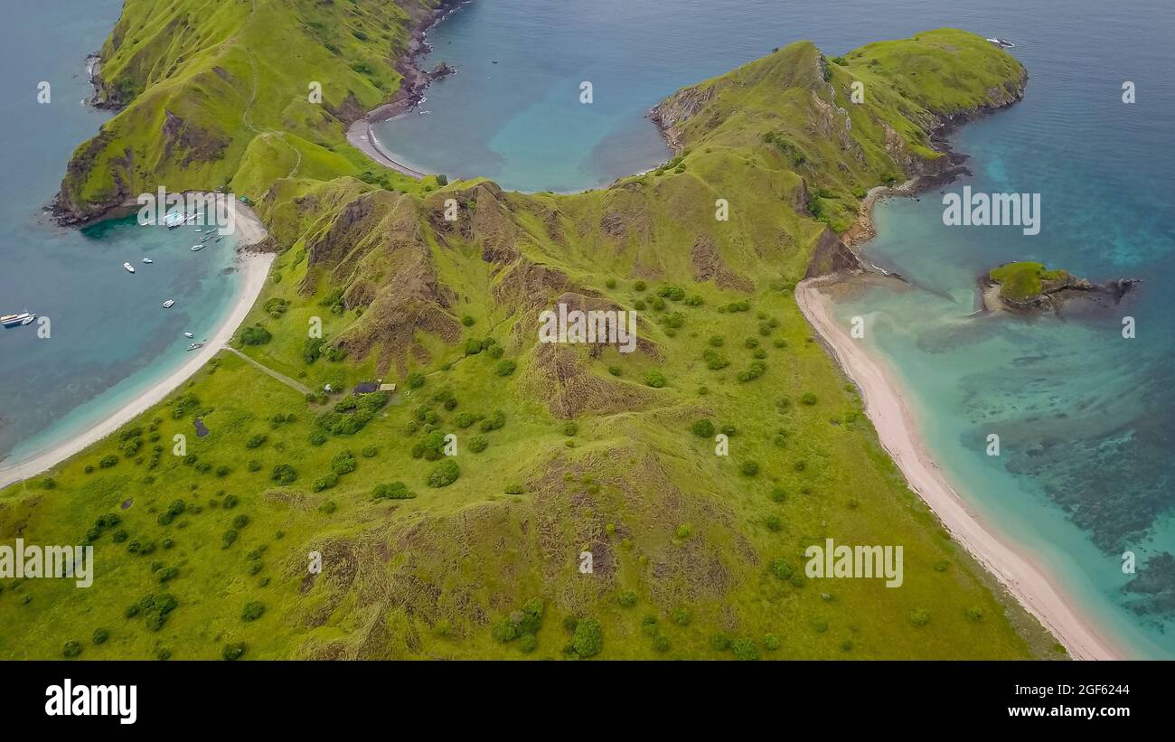 Aerial Landscape view from the top of Padar island in Komodo islands ...