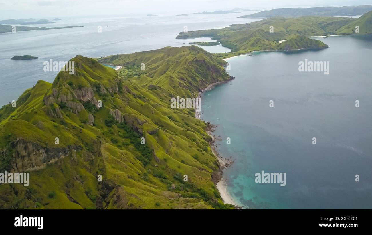 Aerial Landscape view from the top of Padar island in Komodo islands ...