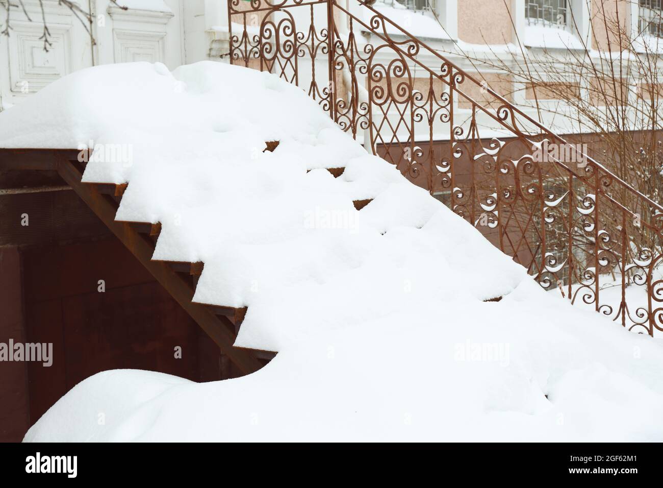 Stairs covered with snow Stock Photo - Alamy