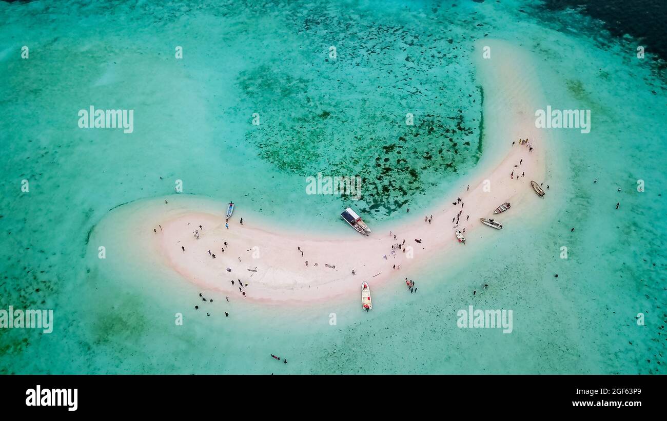 Aerial view of Taka Makassar Sand Island in Komodo National Park Flores ...