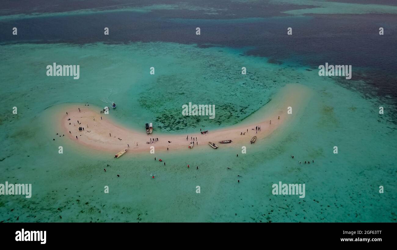 Aerial view of Taka Makassar Sand Island in Komodo National Park Flores ...