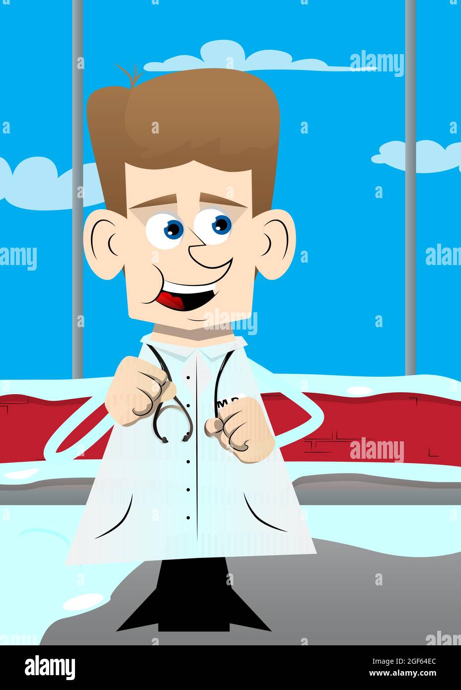 Funny cartoon doctor holding his fists in front of him ready to fight ...