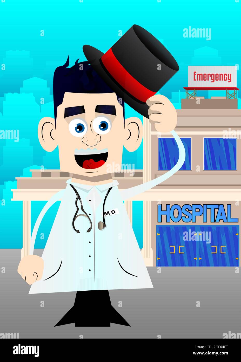 Funny cartoon doctor tipping his hat. Vector illustration Stock Vector ...