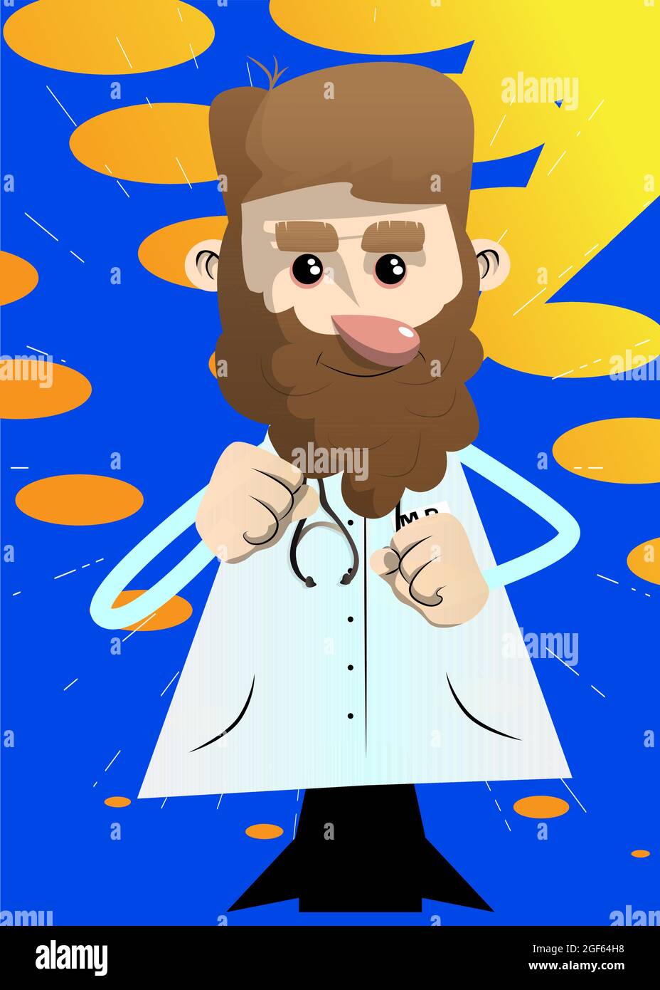 Funny cartoon doctor holding his fists in front of him ready to fight ...