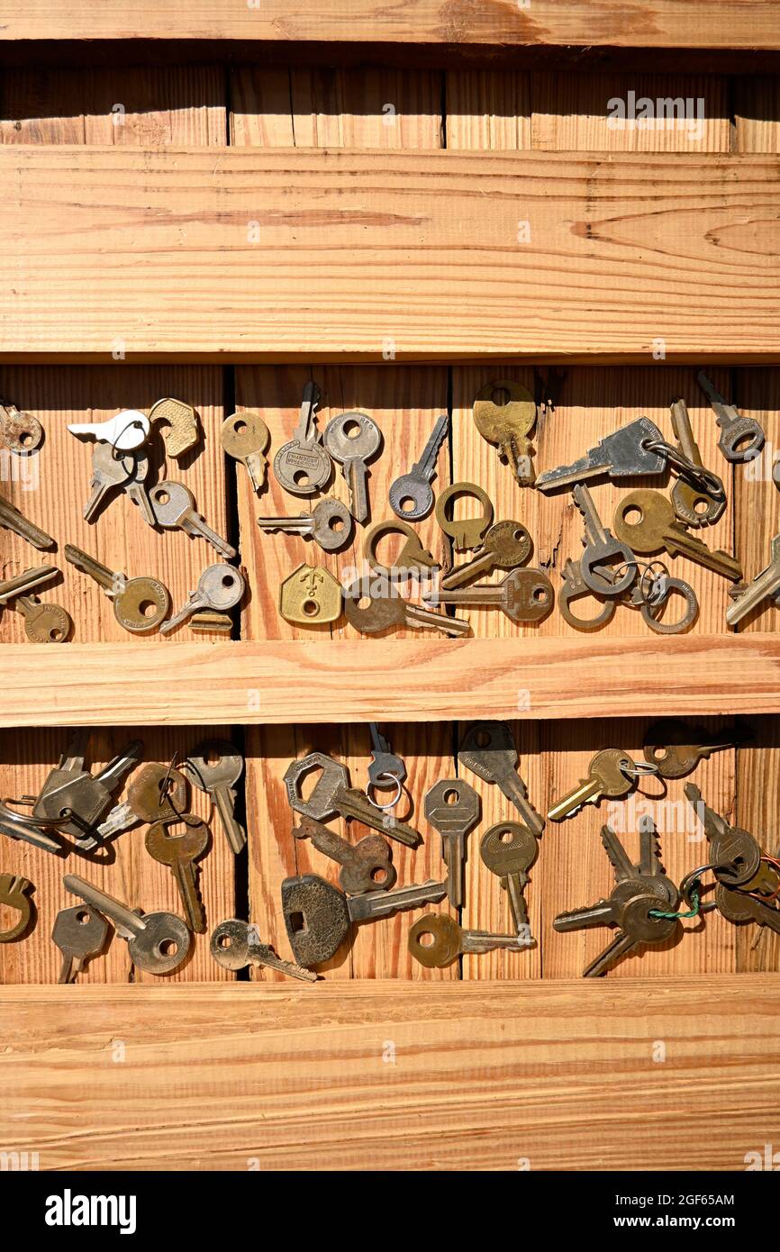 House Keys Bronze Metal Pine Wood Password Security Privacy Stock Photo ...