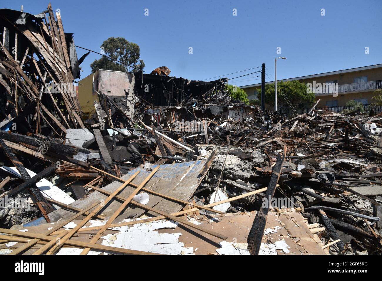 The ruins of a commercial office building that burned ina fire Stock ...