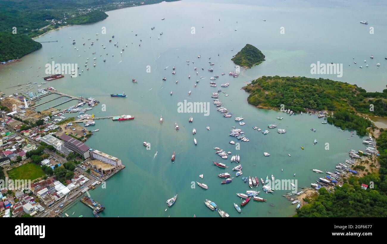 Aerial Labuan Bajo Port gate to the famous Komodo Island in East Nusa ...