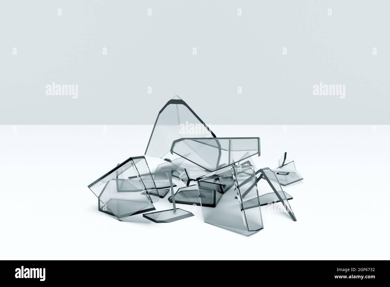 3d illustration of a transparent broken cube with huge shards on a ...