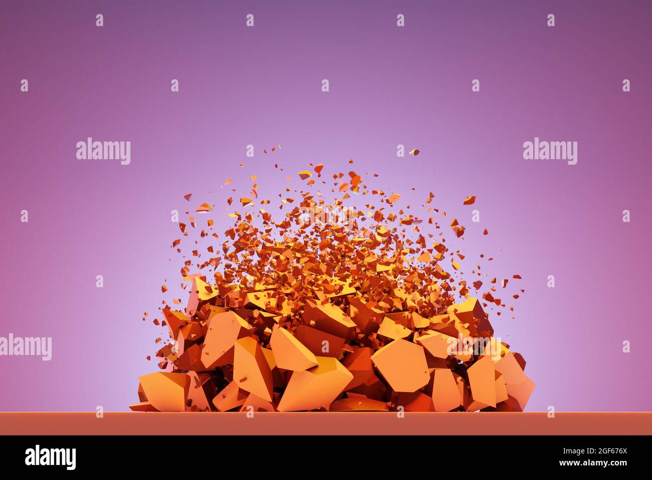 3d illustration of a small explosion of stone fragments. Broken shape ...