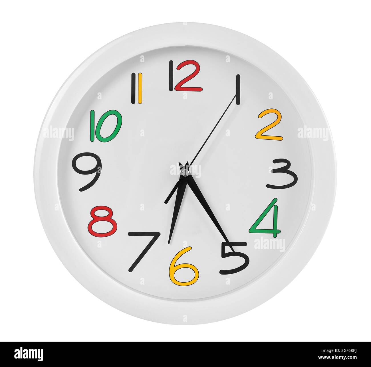 Round wall clock with colorful figures, isolated on white Stock Photo ...