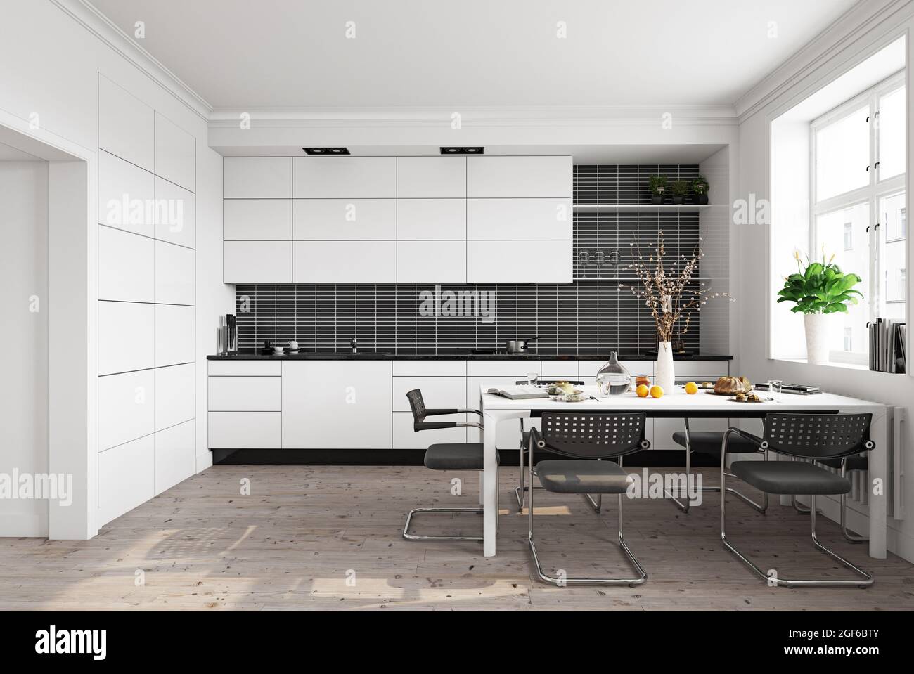 modern white kitchen interior. 3d rendering design concept Stock Photo ...