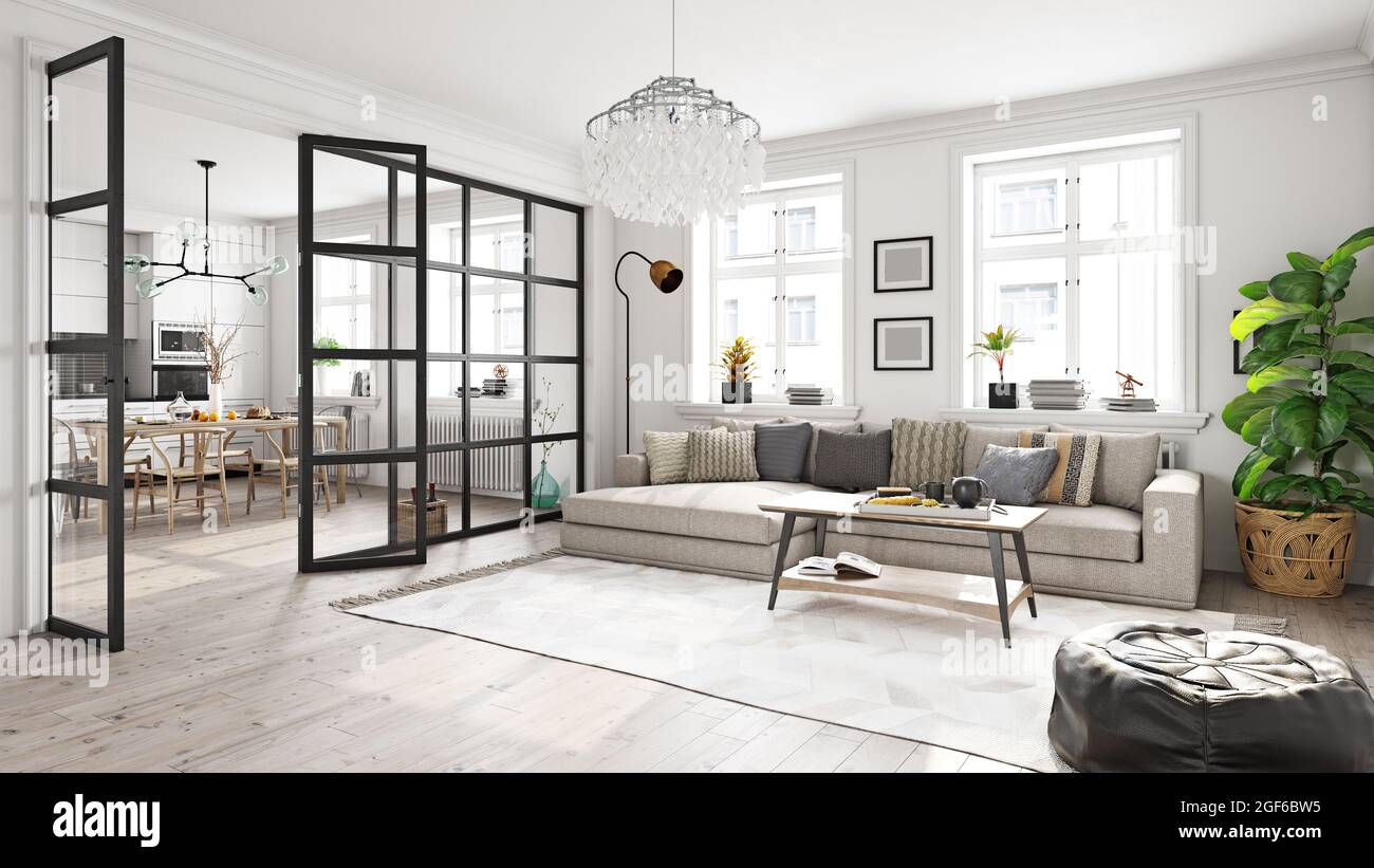 modern living interior design. 3d concept illustration Stock Photo - Alamy