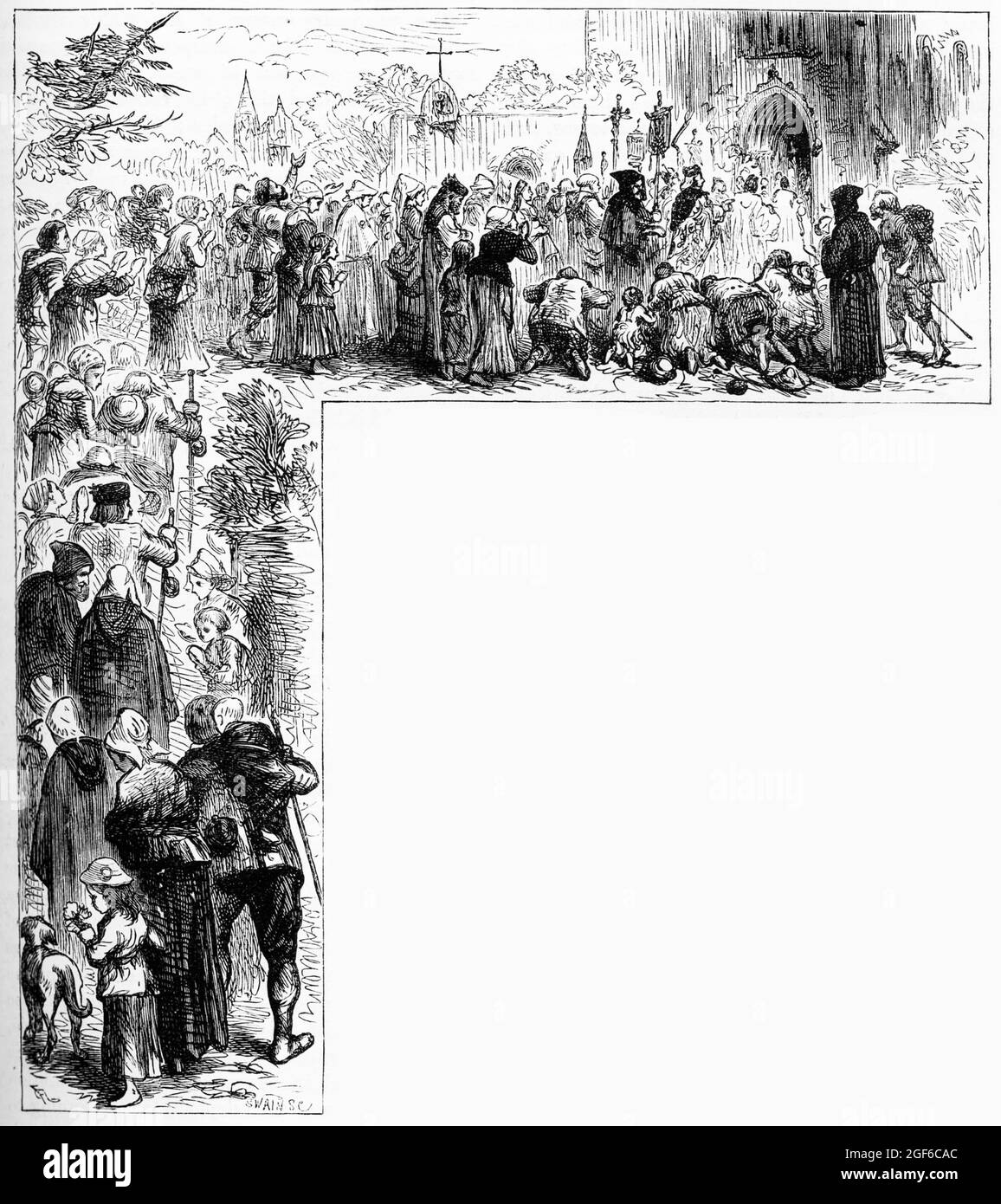 Engraving of pilgrims lining up to see The Holy Blood of Wilsnack, at ...