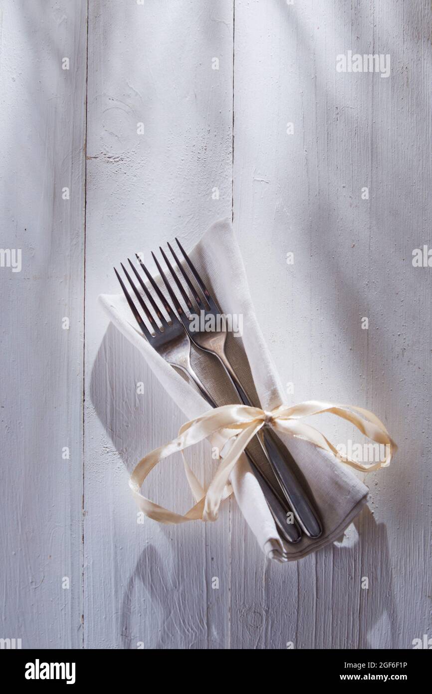 Presentation of two forks on the table for fine dining Stock Photo - Alamy