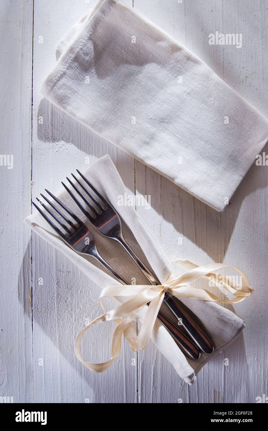 Presentation of two forks on the table for fine dining Stock Photo - Alamy