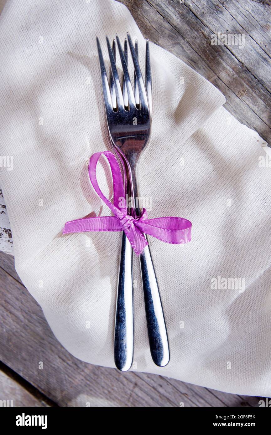 Presentation of two forks on the table for fine dining Stock Photo - Alamy