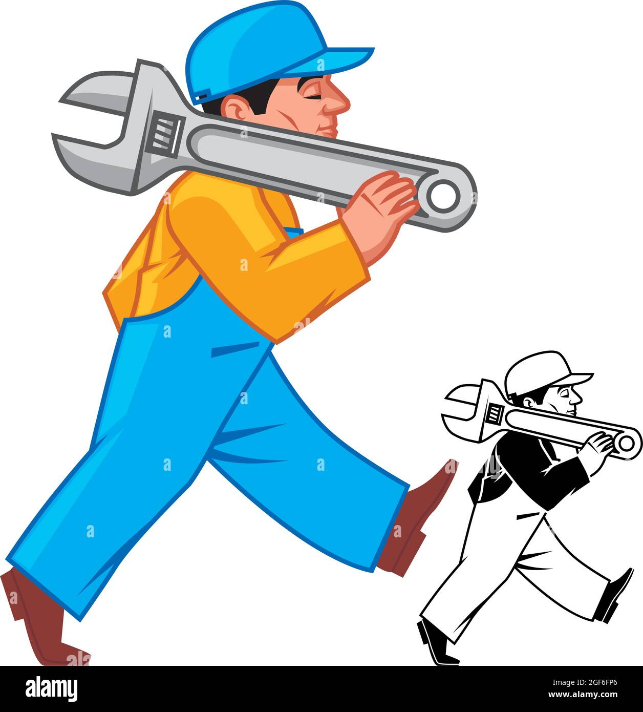 Vector illustration Repair man walking with wrench Stock Vector Image ...