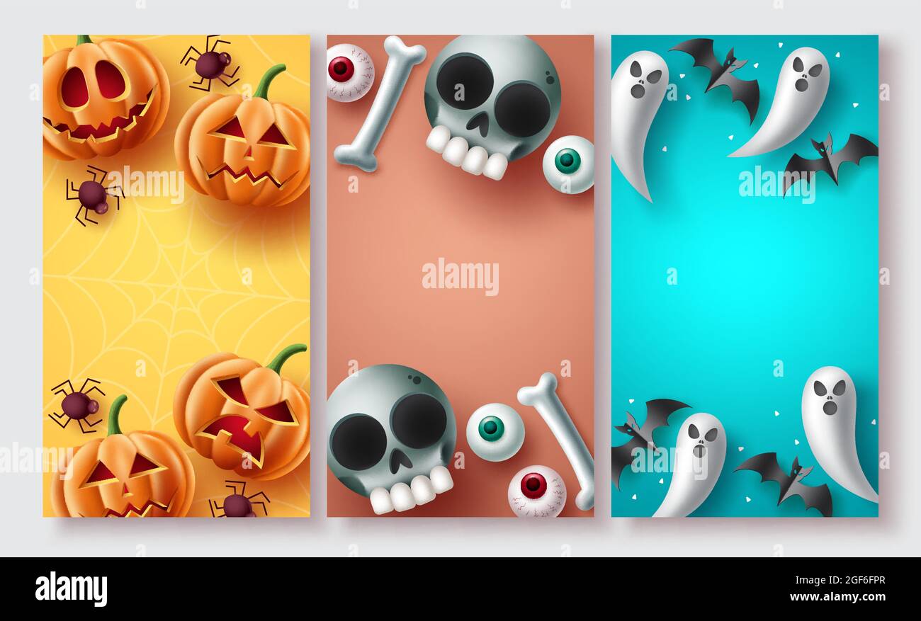 Halloween poster set vector design. Halloween background collection ...